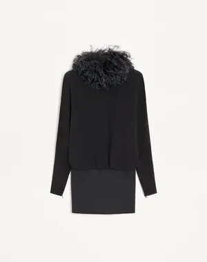Valentino Garavani Short Georgette Dress With Feathers - Black