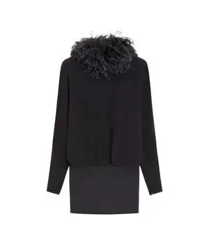 Valentino Garavani Georgette Short Dress With Feather Neck Detail - Black