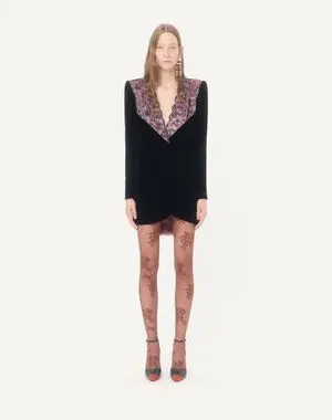 Valentino Garavani Short Velvet Dress With Lace