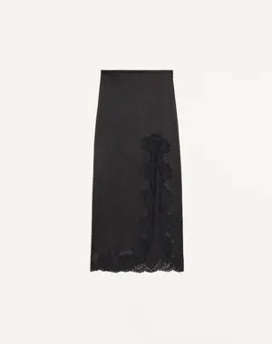 Valentino Garavani Long Skirt In Crepe Satin With Lace - Black