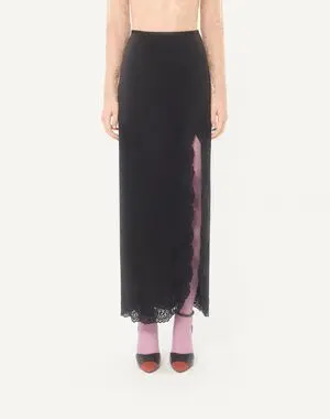 Valentino Garavani Long Skirt In Crepe Satin With Lace Trim