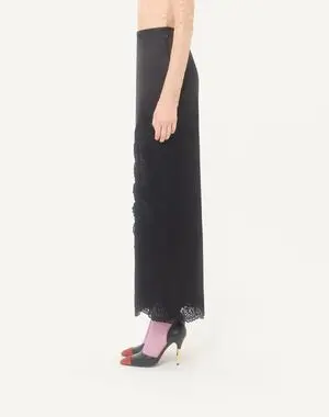 Valentino Garavani Long Skirt In Crepe Satin With Lace Trim