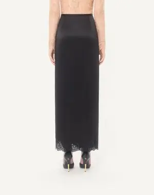 Valentino Garavani Long Skirt In Crepe Satin With Lace Trim