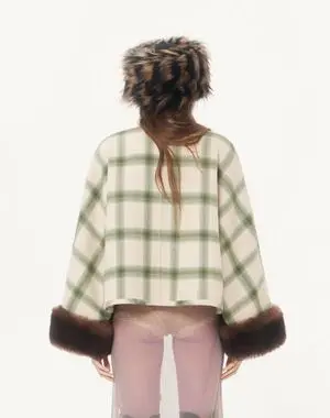 Valentino Garavani Macro Window Shearling Trimmed Caban - Vanilla/green/brown