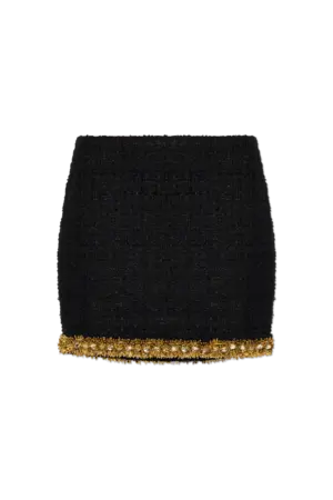 Balmain Tweed Skirt With Appliqués - Black