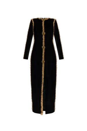 Balmain Long Dress With Appliqués - Black