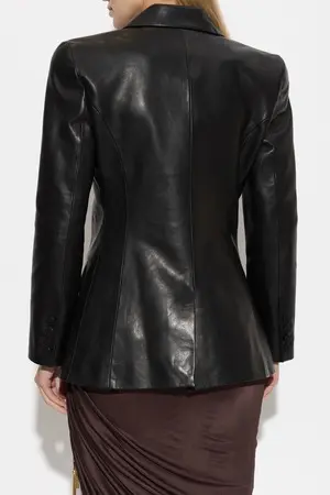 Balmain Leather Blazer With Single Vent