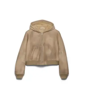 Prada Hooded Shearling Jacket Neutral