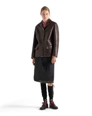 Prada Bonded Nappa Leather And Chevron Shetland Wool Jacket - Brown