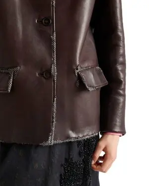 Prada Bonded Nappa Leather And Chevron Shetland Wool Jacket - Brown