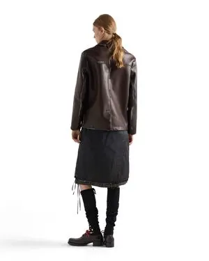 Prada Bonded Nappa Leather And Chevron Shetland Wool Jacket - Brown