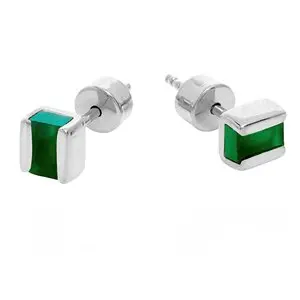 NEOLA DESIGN Green Onyx Cubo Studs - Silver