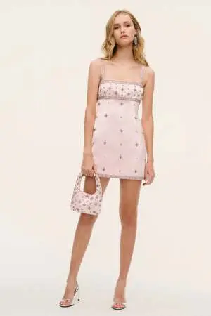LoveShackFancy Casslouie Rhinestone Satin Mini Dress - Pink