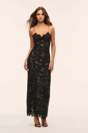 LoveShackFancy Ciona Embellished Lace Maxi Dress - Black