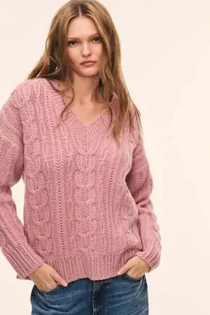 LoveShackFancy Croisette Wool Cable Knit Pullover