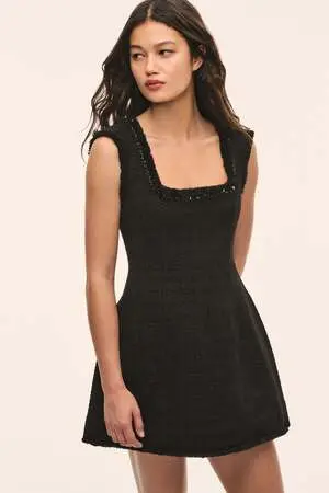 LoveShackFancy Latasha Embellished Tweed Mini Dress - Black