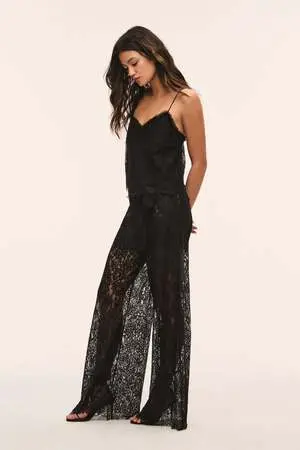 LoveShackFancy Riana Sheer Lace Wide-leg Pants