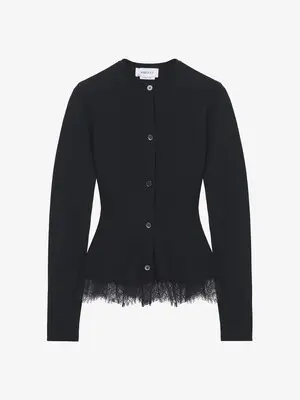 Alexander McQueen Lace Trim Peplum Cardigan - Black