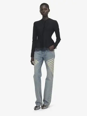 Alexander McQueen Lace Trim Peplum Cardigan