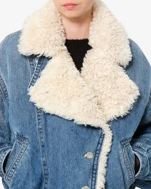Isabel Marant Étoile Valineo Denim Jacket With Faux Fur Collar - Blue