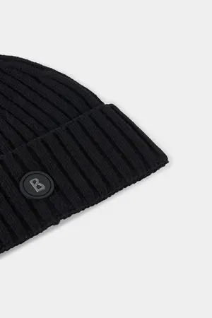 Bogner Bony Ribbed Knit Beanie With Logo Patch - Black