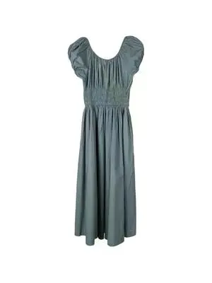 DÔEN Quinn Smocked-waist Midi Dress - Blue