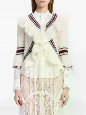 ANN DEMEULEMEESTER Ruffled Cable-knit Cardigan - Neutrals