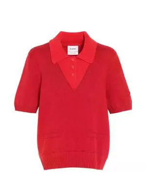 BARRIE Topstitched Cashmere Polo Shirt - Red