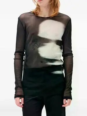 ANN DEMEULEMEESTER Greg Portrait-print Tulle T-shirt - Black