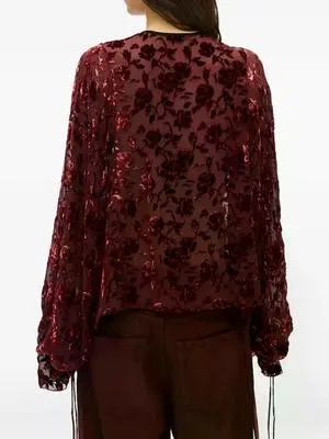 ANN DEMEULEMEESTER Devoré Velvet-rose Blouse - Red