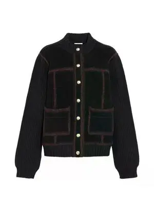 BARRIE Panelled Rib-knit Cardigan - Black