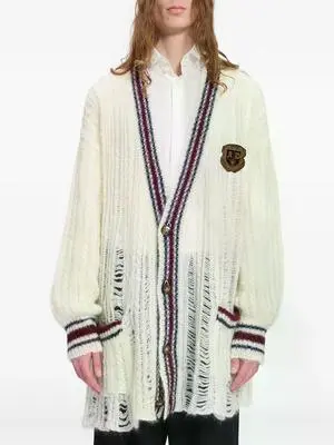 ANN DEMEULEMEESTER Distressed Cable-knit Cardigan - Neutrals