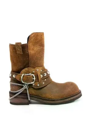 ANN DEMEULEMEESTER Chain-embellished Studded Boots - Brown