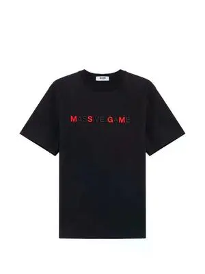 MSGM Slogan-embroidered T-shirt - Black