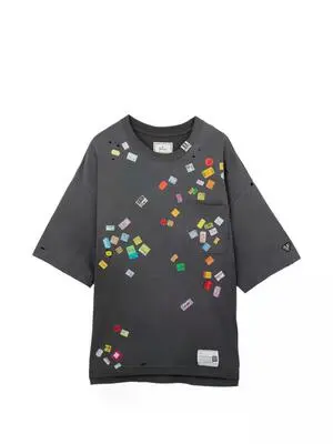Mihara Yasuhiro Sticker-print Distressed T-shirt - Grey