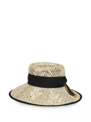 CA4LA Woven Ramie Hat With Bow Detail - Neutrals