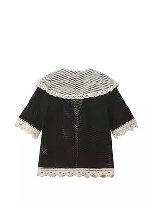 Sea Crochet-knit Sailor-collar Cardigan - Black
