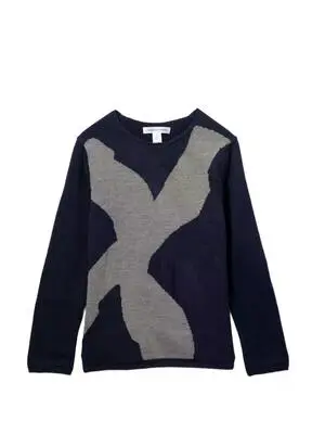 Comme Des Garçons Navy Pattern Knitted Crew Neck Sweater - Blue