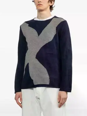 Comme Des Garçons Navy Pattern Knitted Crew Neck Sweater