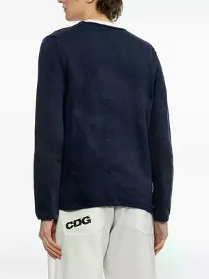 Comme Des Garçons Navy Pattern Knitted Crew Neck Sweater