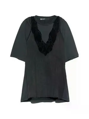 Bimba Y Lola Black Washed Lace Chest T-shirt - Grey