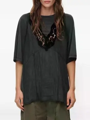 Bimba Y Lola Black Washed Lace Chest T-shirt