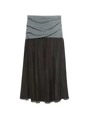 Bimba Y Lola Gray Melange And Two-material Gathered A-line Skirt - Brown