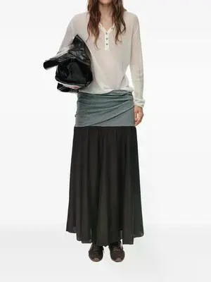 Bimba Y Lola Gray Melange And Two-material Gathered A-line Skirt