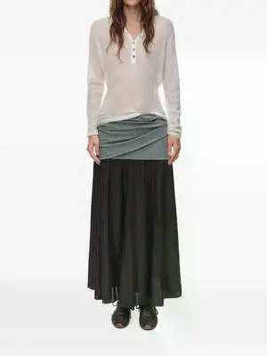 Bimba Y Lola Gray Melange And Two-material Gathered A-line Skirt