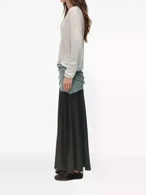 Bimba Y Lola Gray Melange And Two-material Gathered A-line Skirt