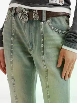 MARKGONG Stud-embellished Distressed Flared Jeans
