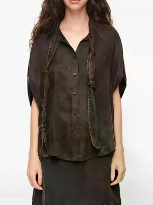 Bimba Y Lola Black-washed Cape Shirt With Knotted Neckline