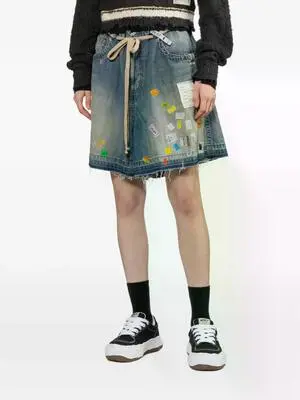 Mihara Yasuhiro Price-tag Sticker Printed Denim Short - Blue