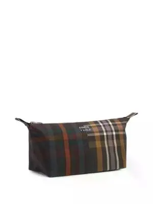 Bimba Y Lola Medium Coated Chocolate Green Tartan Trapecio Make-up Case - Brown